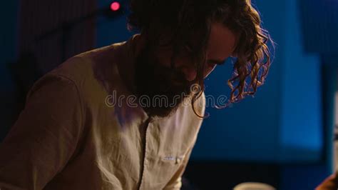 Musician Composer Playing Midi Controller Synthesizer In Professional Studio Stock Image Image