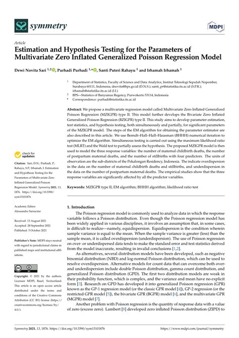 Pdf Estimation And Hypothesis Testing For The Parameters Of Multivariate Zero Inflated