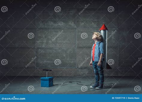 Boy With Rocket Stock Image Image Of Indoors Creativity 73597719