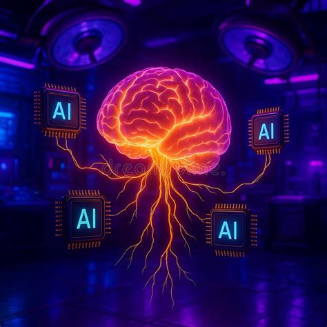 Artificial Intelligence Glowing Brain And Neural Network Stock
