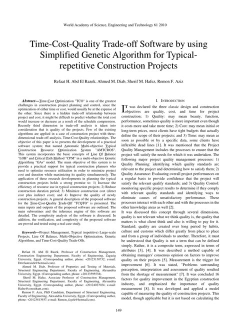 Pdf Time Cost Quality Trade Off Software By Using Simplified Genetic Algorithm For