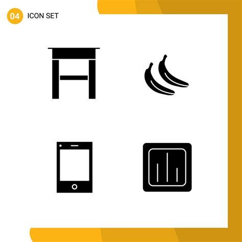 Modern Set Of 4 Solid Glyphs And Symbols Such As Desk Tablet Banana Devices Chart Editable