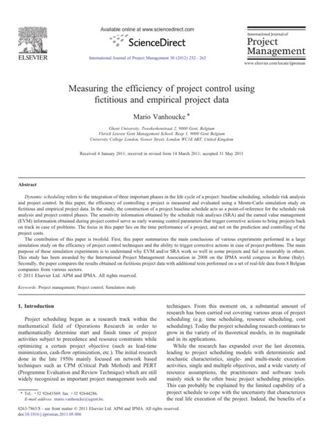 Measuring The Efficiency Of Project Control Using Fictitious And