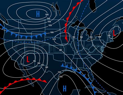 Forecast Weather Isobar Night Map Of Usa Stock Vector Colourbox