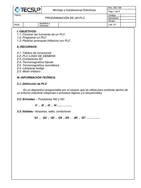 Lab 09 Programación De Un Plc 2023 01 Pdf Controlador Lógico