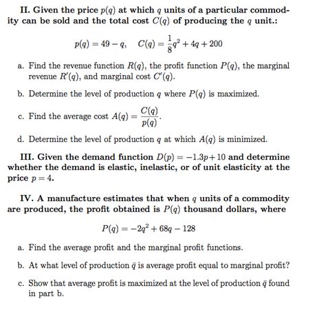 Solved Given The Price Pq At Which Q Units Of A Particular