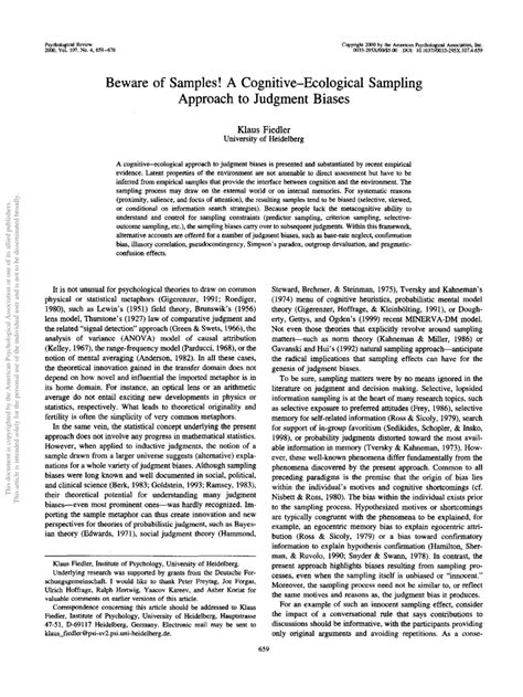 Beware Of Samples A Cognitive Ecological Sampling Approach To Judgment Biases