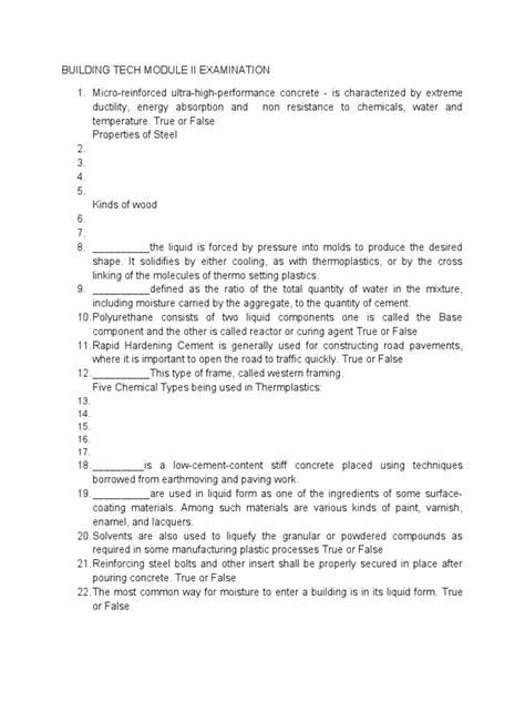 questions b52 module 2 exam bldg tech pdf concrete cement