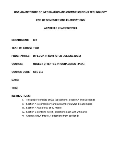 Computer Programming Ii Exam Dec 2023 Pdf Method Computer