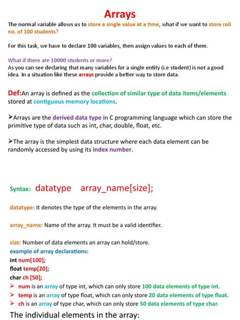 Arrays Store A Single Value At A Time Store Roll No Of 100 Students