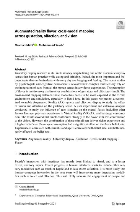 Pdf Augmented Reality Flavor Cross Modal Mapping Across Gustation Olfaction And Vision