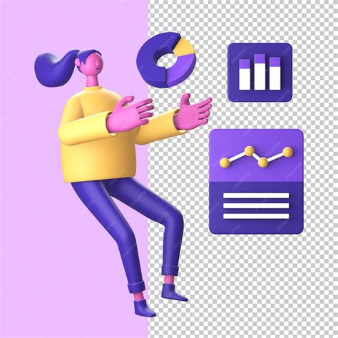Premium Psd 3d Character With Statistic Infographic Chart Front For Ui Ux Web Mobile Apps