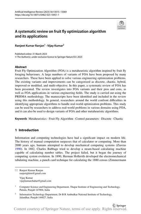 A Systematic Review On Fruit Fly Optimization Algorithm And Its Applications Request PDF