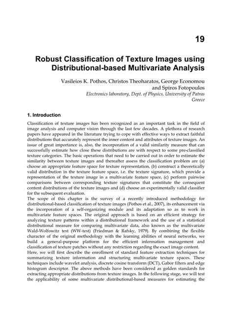 Pdf Robust Classification Of Texture Images Using Distributional Based Multivariate Analysis