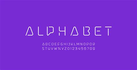 테크니컬 폰트 디지털 씬 알파벳 A부터 Z까지의 트렌디한 라틴 문자 0에서 9까지의 아랍 숫자 Ui Ux 디자인 벡터 일러스트레이션 10eps 가상현실에 대한 스톡 벡터