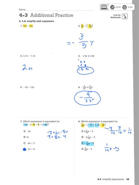 4 3 Printable Additional Practice Pdf