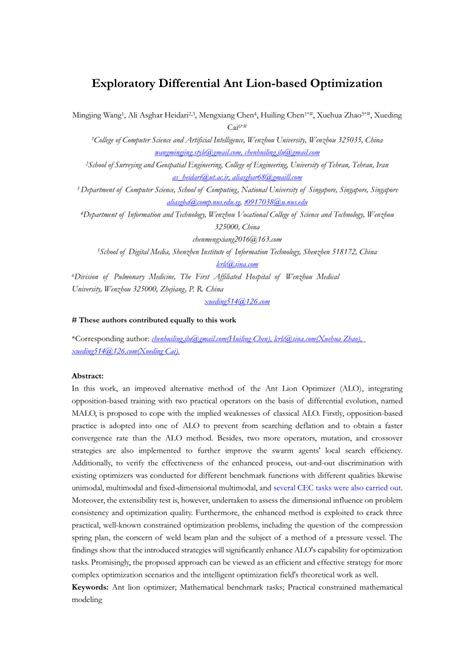 Pdf Exploratory Differential Ant Lion Based Optimization