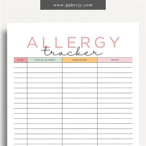 Allergy Tracker Printable Pdf Template Symptom And Trigger Log Sheet