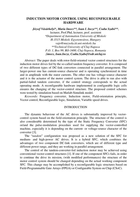 Pdf Induction Motor Control Using Reconfigurable Hardware