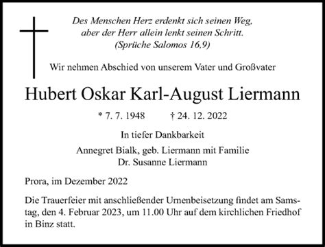 Traueranzeigen Von Hubert Liermann Trauer Anzeigende