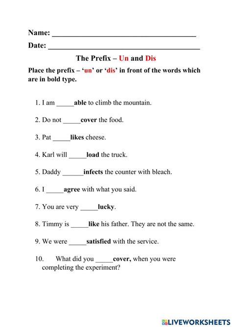 4 Prefixes Worksheets Un Re Dis Prefix Worksheet Prefixes