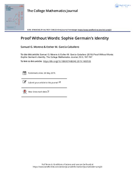 Pdf Proof Without Words Sophie Germains Identity