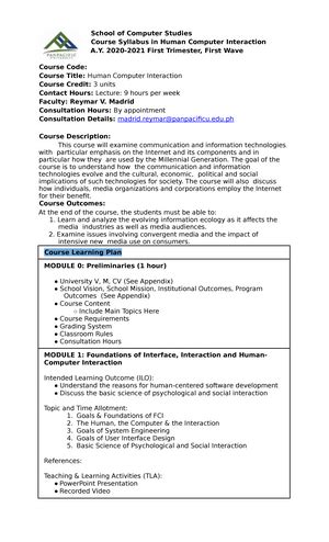 Course Syllabus Introduction To Computing Republic Of The Philippines WEST CELEBES COLLEGE OF