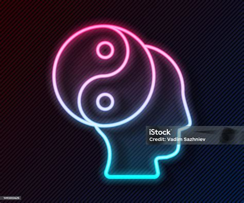 검은 배경에 고립 된 조화와 균형 아이콘의 빛나는 네온 라인 음양 기호 벡터 0명에 대한 스톡 벡터 아트 및 기타 이미지 0명 균형 그림 이야기 Istock