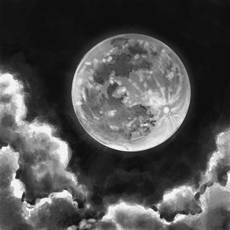 Full Moon With Clouds Drawing