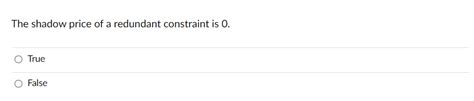 Solved The Shadow Price Of A Non Binding Constraint Is 0