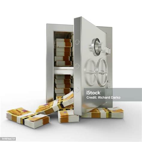 강철 금고에 담긴 코모로 프랑 묶음 흰색 배경에 격리된 금속 금고 안에 있는 돈 더미의 3d 렌더링 금융 보호 개념 금융 안전 0명에 대한 스톡 사진 및 기타 이미지