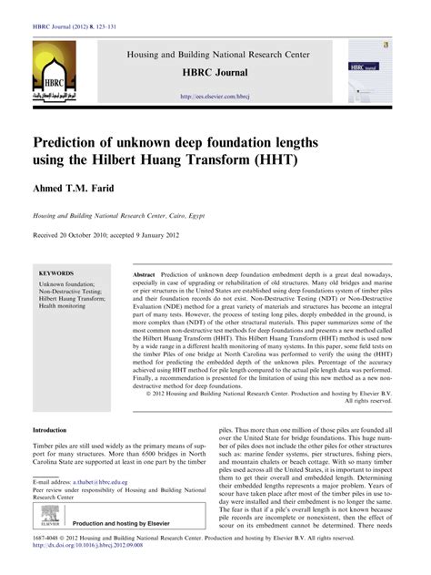 Pdf Prediction Of Unknown Deep Foundation Lengths Using The Hilbert Huang Transform Hht