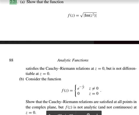 Solved 2 21 A Show That The Function Analytic Functions