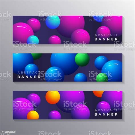 추상 배너 템플릿 세트 동적 3d 구 거품 디자인 빛나는 그라데이션 네온 공 현대 트렌디 한 스타일 2020년에 대한 스톡 벡터