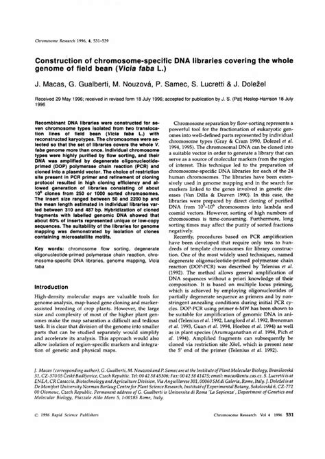 Pdf Construction Of Chromosome Specific Dna Libraries Covering The Whole Genome Of Field Bean