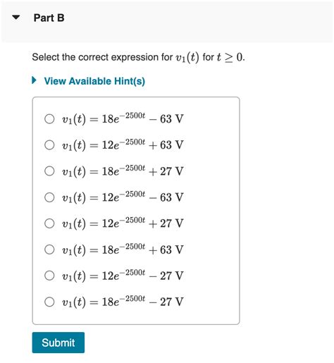 Solved Select The Correct Expression For V1 T For T0 View Chegg Com