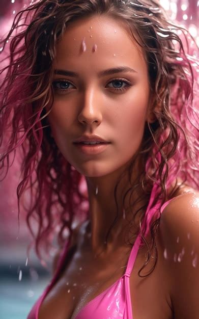 Premium Ai Image Beautiful Caucasian Woman In Pink Swimsuit