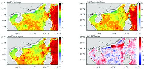Spatial Distribution Of Sea Surface Salinity During Pre Typhoon A 1 5 Download Scientific