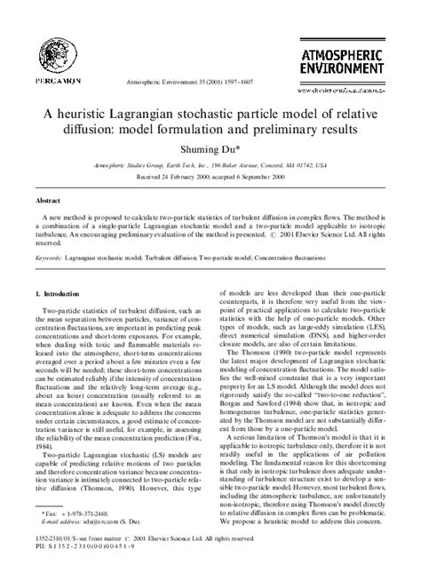 pdf a heuristic lagrangian stochastic particle model of relative