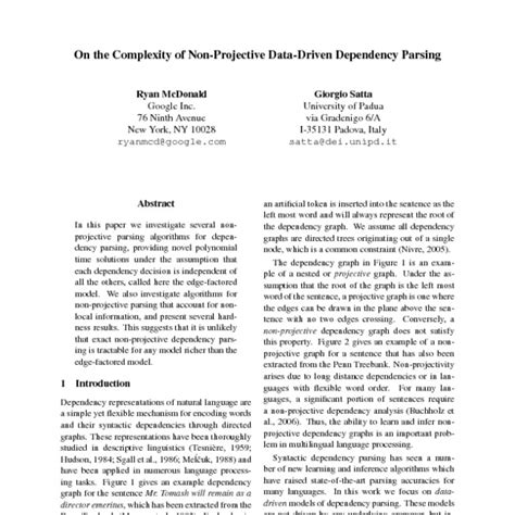 On The Complexity Of Non Projective Data Driven Dependency Parsing Acl Anthology