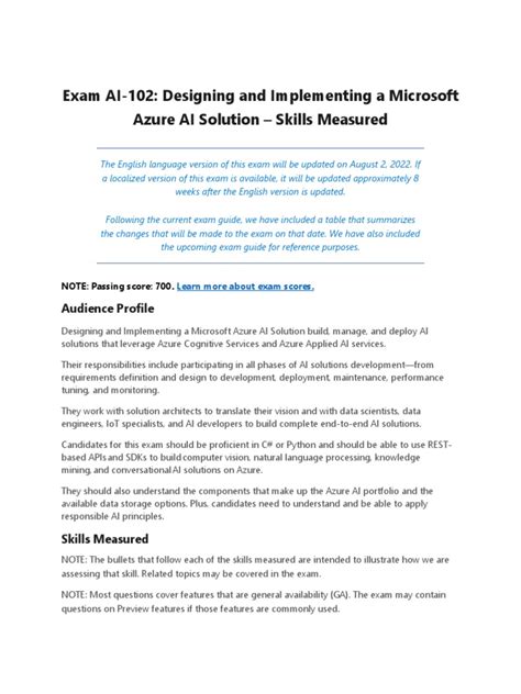 Exam Ai 102 Designing And Implementing A Microsoft Azure Ai Solution