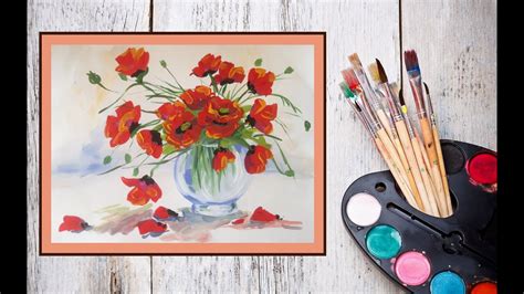 Уроки рисования Как нарисовать маки цветы в вазе гуашью Dari Art Youtube
