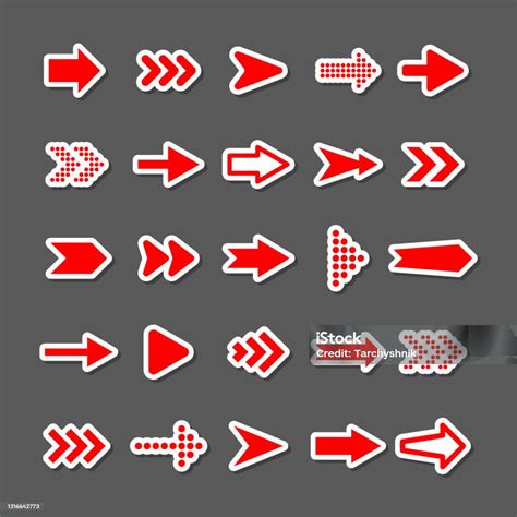 다채로운 화살표 스티커 세트 빨간색 커서 아이콘 포인터 컬렉션 다른 모양의 간단한 화살표 다음으로 다시 웹 사인 벡터 일러스트레이션 개체 그룹에 대한 스톡 벡터 아트 및