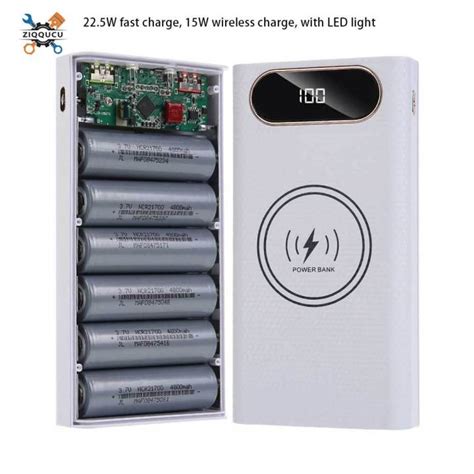 Ziqqucu ชุดแบตสำรอง21700 6ส่วนแบบถอดได้ชุดแบตเตอรี่ชาร์จเร็วสองทางชาร์จไร้สายแหล่งจ่ายไฟ