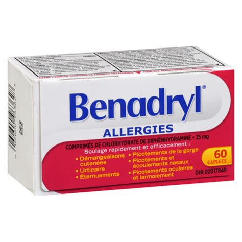 Benadryl Allergy Diphenhydramine Hydrochloride 25 Mg Caplets 60 Ea