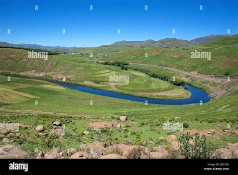 Rural Landscape And Maletsunyane River Maseru District Lesotho Southern