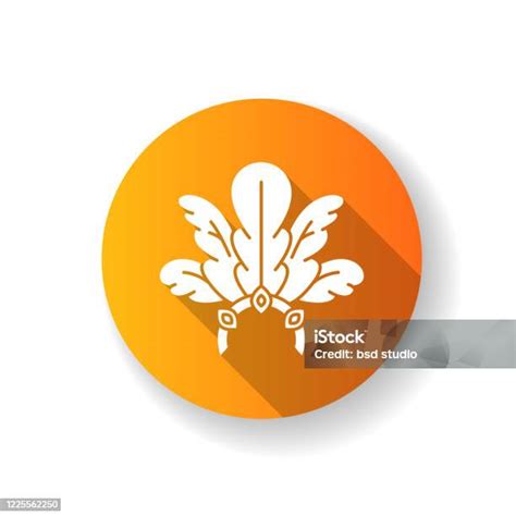 브라질 카니발 모자 오렌지 플랫 디자인 긴 그림자 문벌 아이콘입니다 깃털과 보석크라운 전통 의류 공휴일입니다 가면 퍼레이드 실루엣 Rgb 컬러 일러스트 0명에 대한 스톡