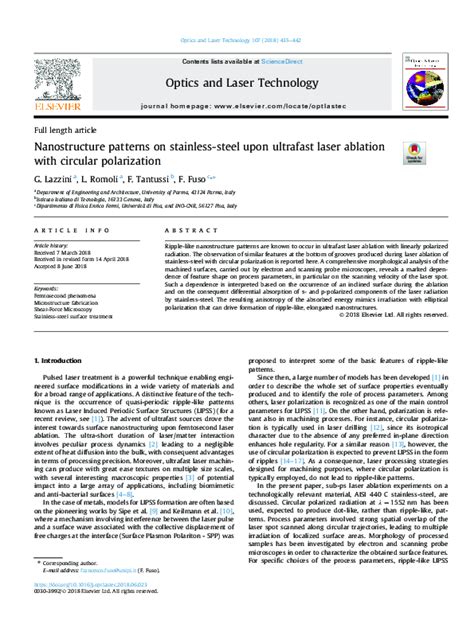 Pdf Nanostructure Patterns On Stainless Steel Upon Ultrafast Laser Ablation With Circular