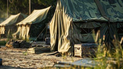Tent Setup And Logistics In Military Camp Stock Illustration