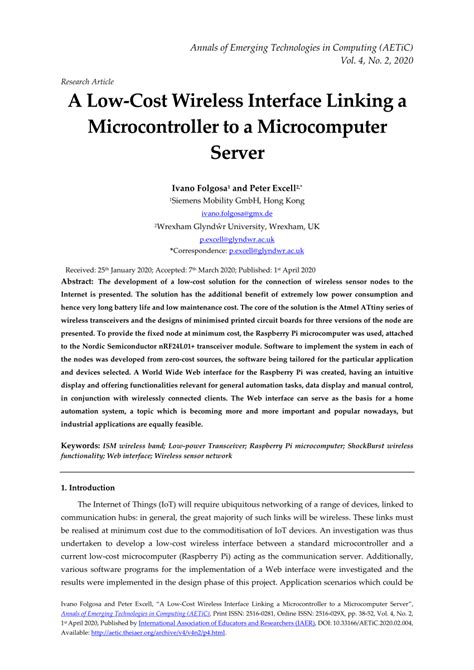 Pdf A Low Cost Wireless Interface Linking A Microcontroller To A Microcomputer Server